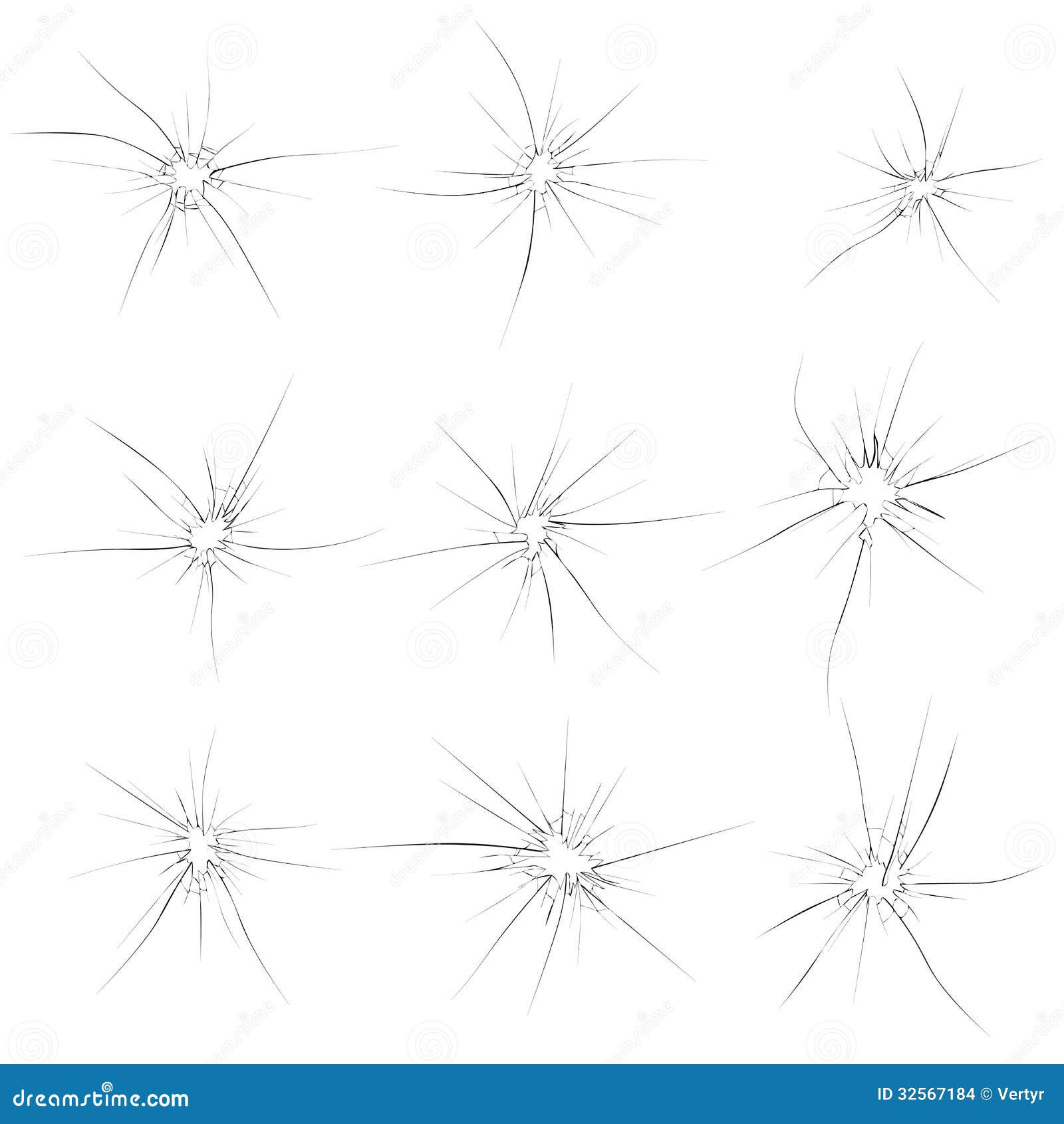 Set of Radial Cracks on Broken Glass. Stock Vector - Illustration of ...