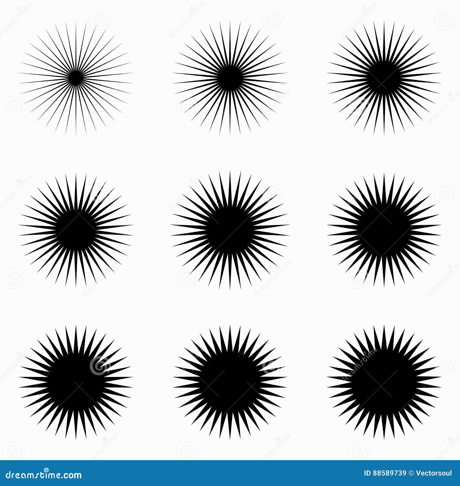 Set of 9 Radial, Radiating Lines Elements. Circular Lines Patter Stock ...