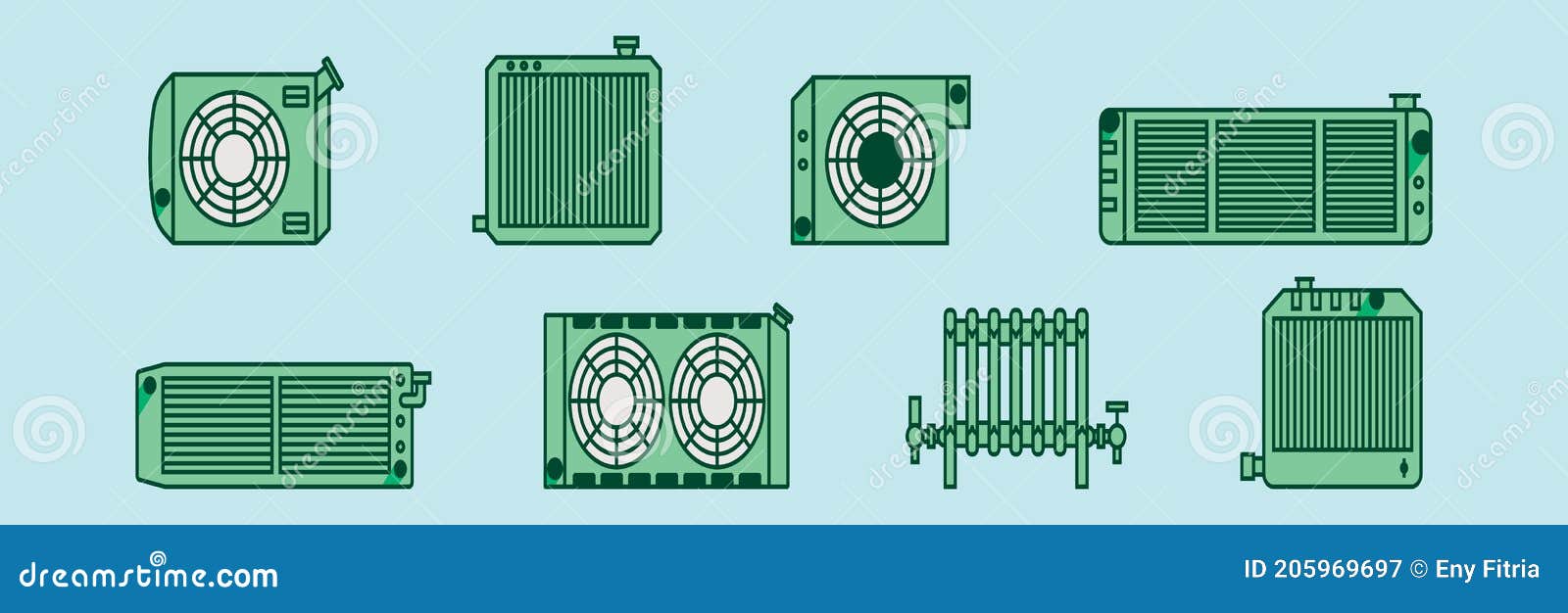 Set of Radiator Cartoon Icon Design Template with Various Models ...
