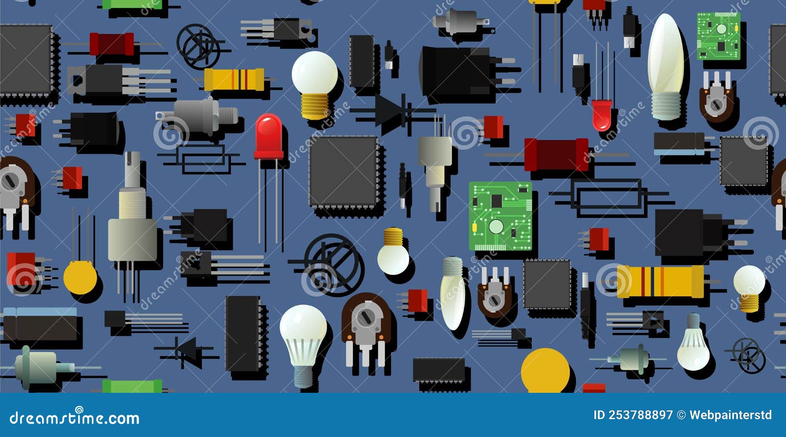 Set of Radio Components. Seamless Pattern. Chip Diode Transistor and ...