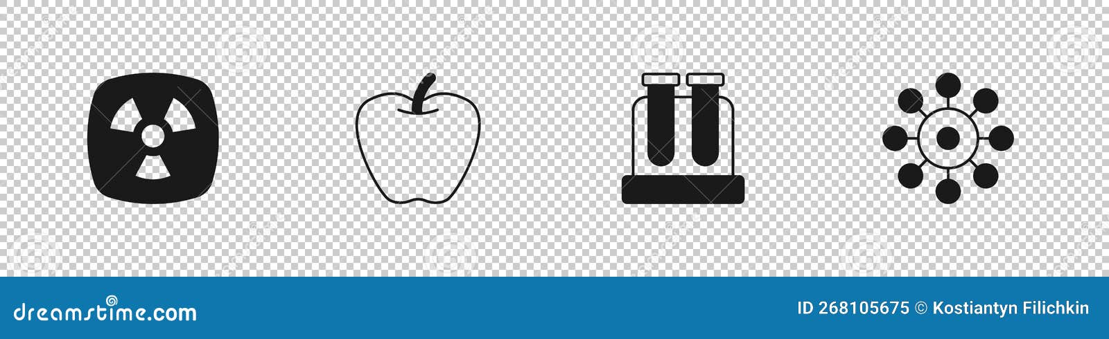 Set Radioactive, Apple, Test Tube and Virus Icon. Vector Stock Vector ...