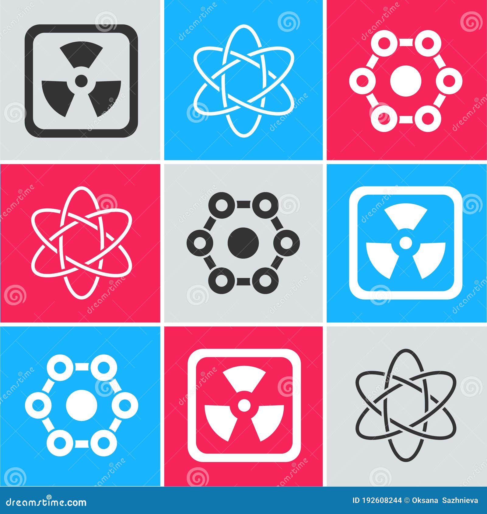 Set Radioactive, Atom and Chemical Formula Icon. Vector Stock Vector ...
