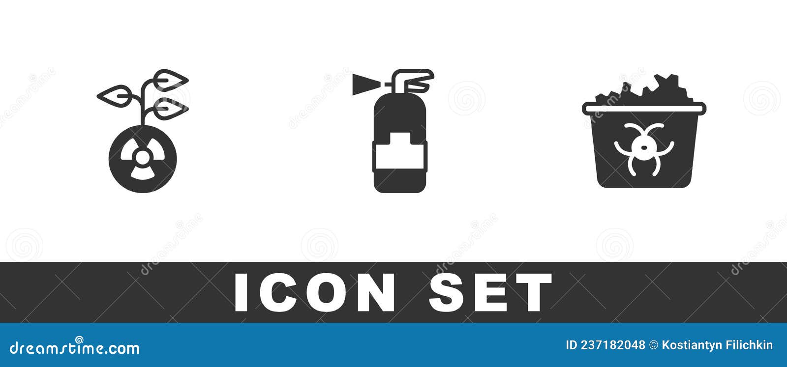 Set Radioactive, Fire Extinguisher and Infectious Waste Icon. Vector ...