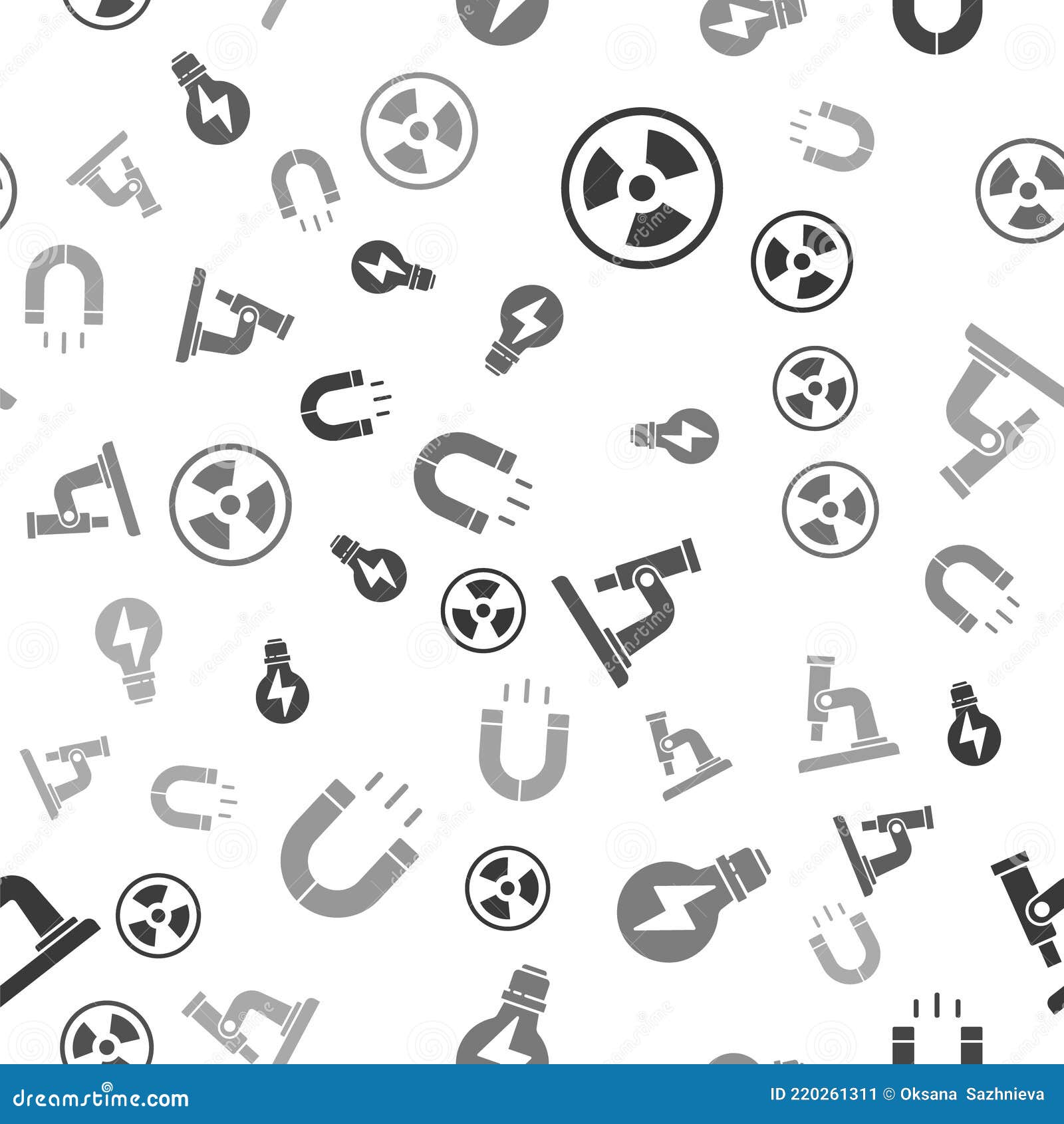 Set Radioactive, Light Bulb with Lightning, Microscope and Magnet on ...