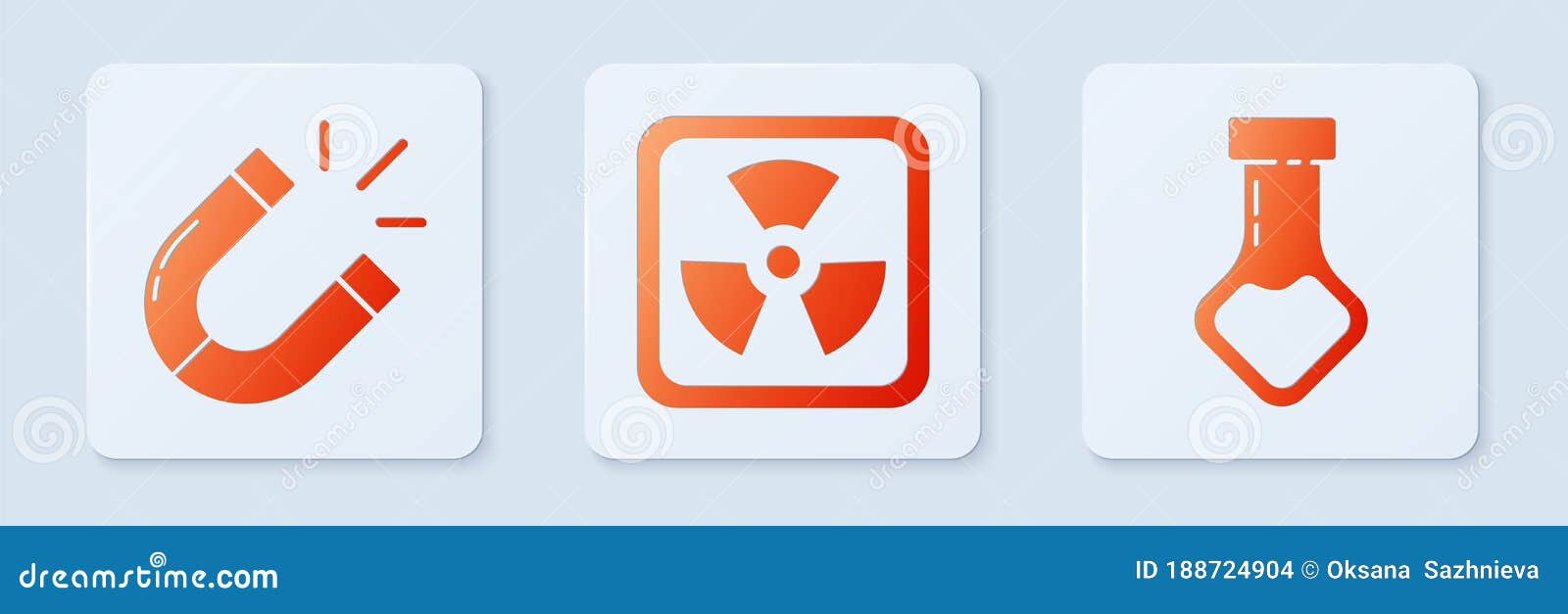 Set Radioactive, Magnet and Test Tube and Flask Chemical. White Square ...