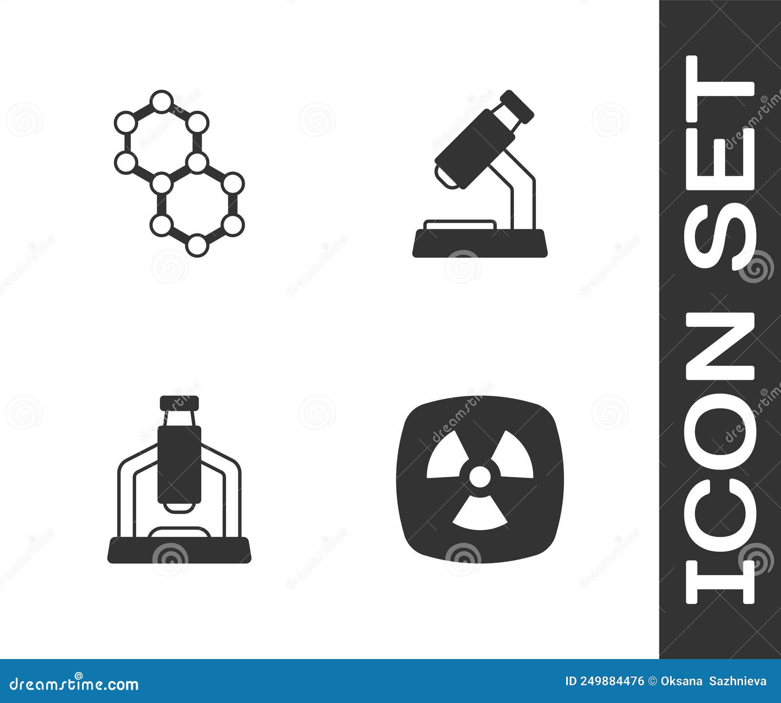 Set Radioactive, Molecule, Microscope and Icon. Vector Stock Vector ...