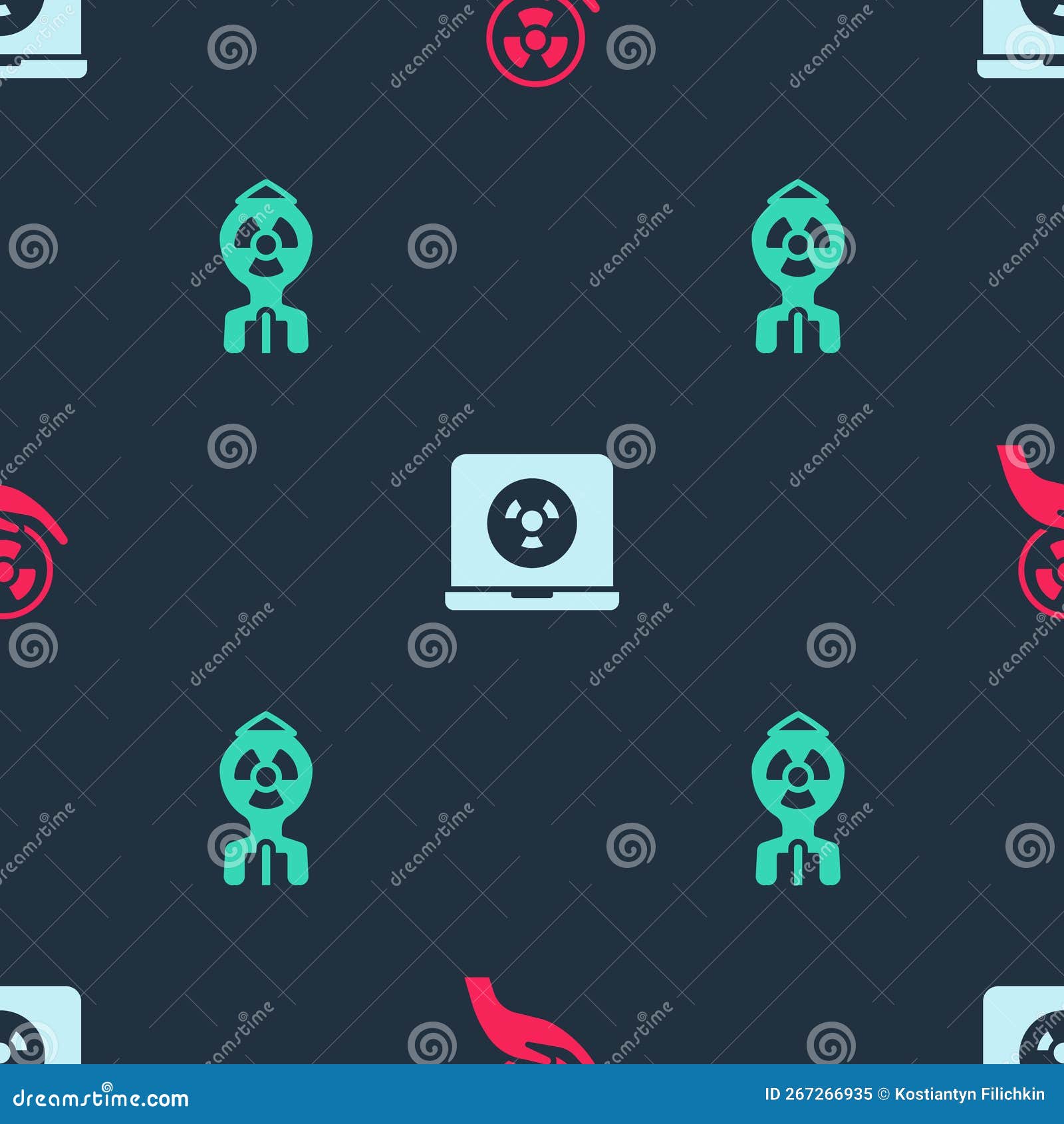 Set Radioactive, Nuclear Laptop and Bomb on Seamless Pattern. Vector ...