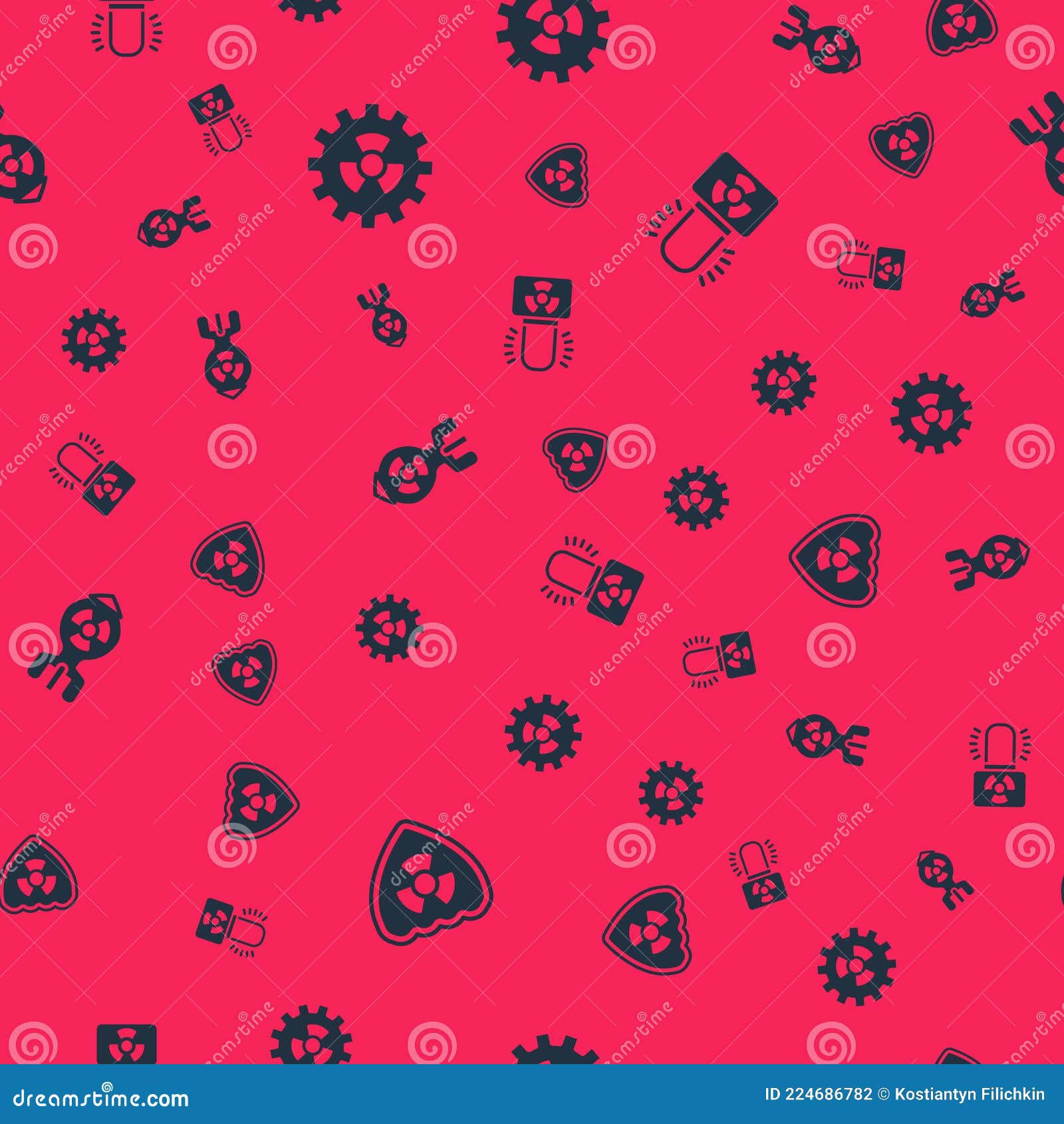 Set Radioactive in Shield, , Nuclear Bomb and Warning Lamp on Seamless ...