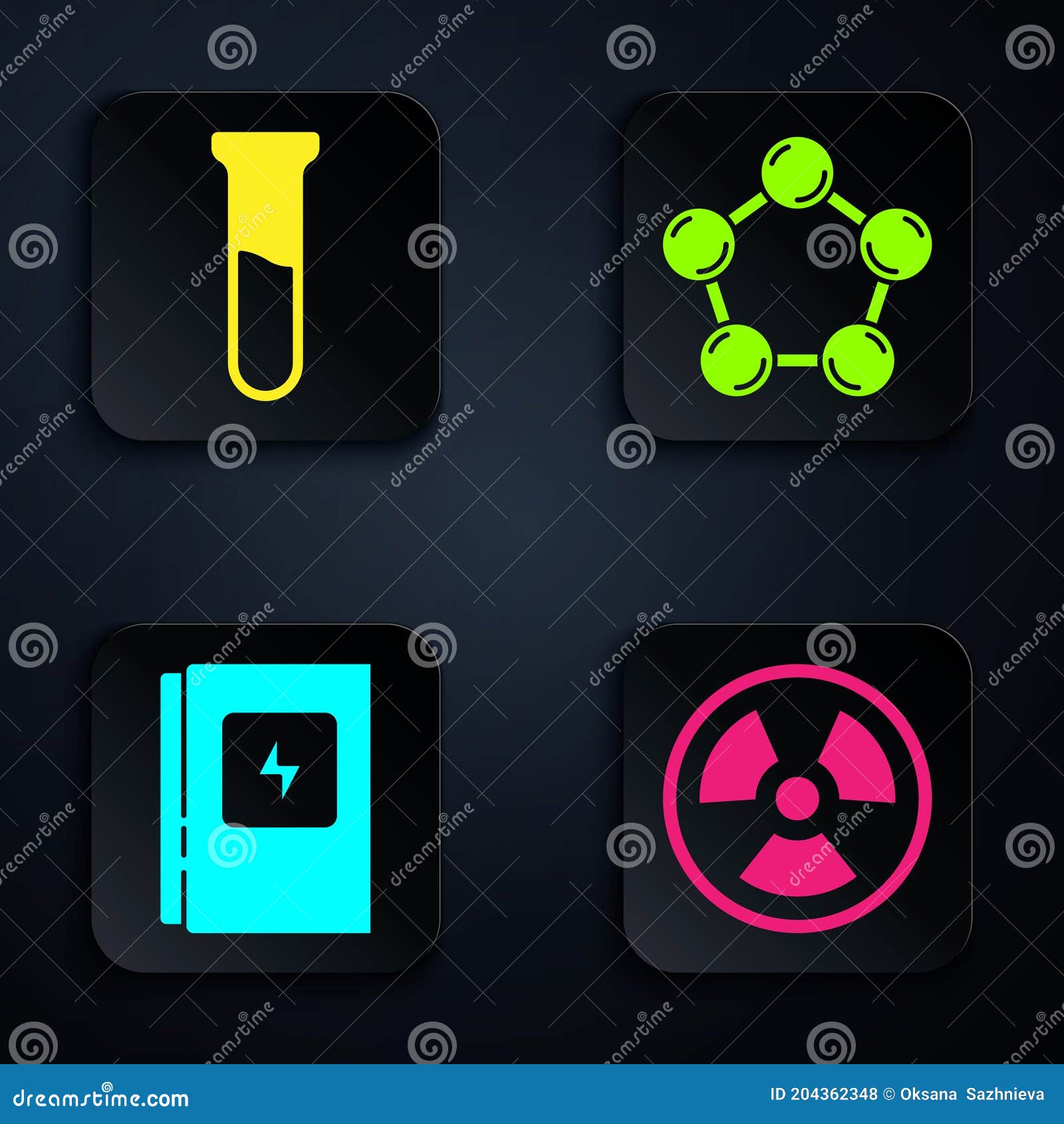 Set Radioactive, Test Tube and Flask, Electrical Panel and Molecule ...