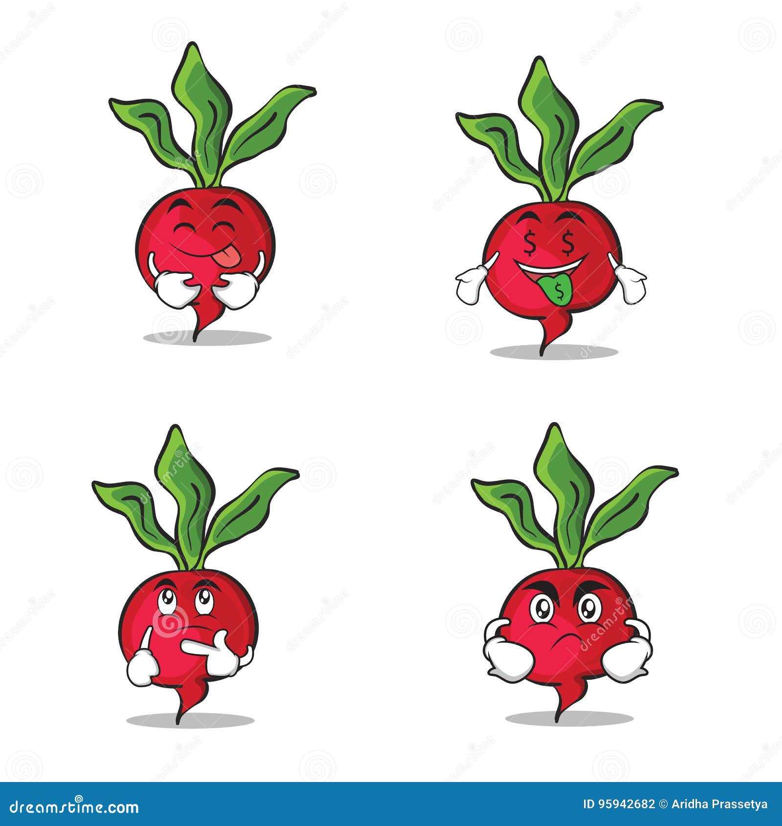 Set Radish Character Cartoon Style Collection Stock Vector ...