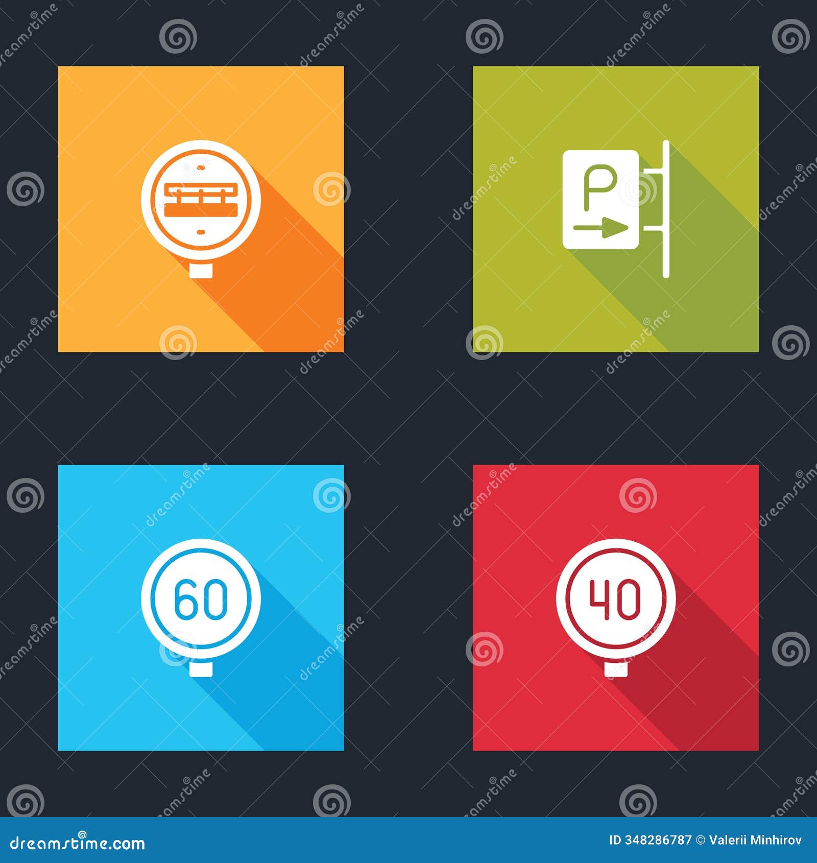 Set Railroad Crossing, Parking, Speed Limit Traffic and Icon. Vector ...