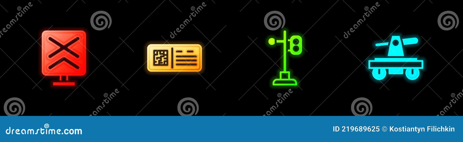 Set Railroad Crossing, QR Code Ticket Train, Train Traffic Light and ...