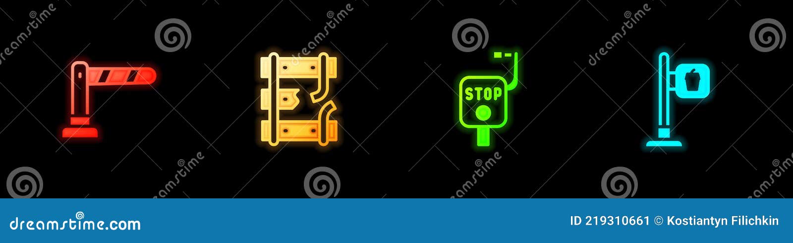 Set Railway Barrier, Broken Rails on Railway, Emergency Brake and Cafe ...