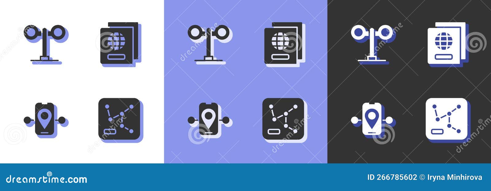 Set Railway Map, Train Traffic Light, Route Location and Passport Icon ...