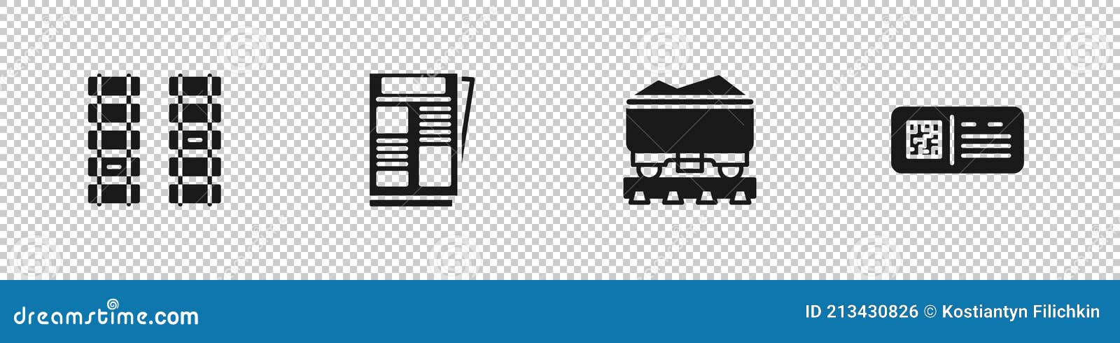 Set Railway, Railroad Track, News, Coal Train Wagon and QR Code Ticket ...
