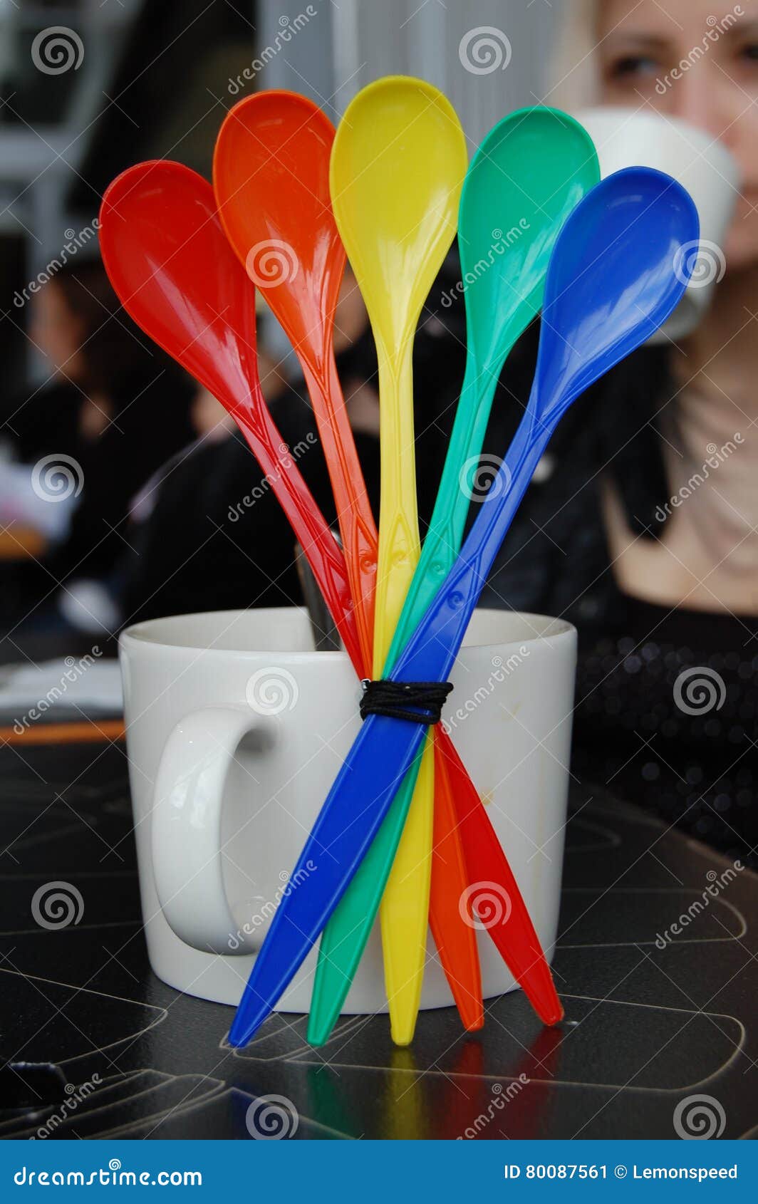 Set of Rainbow Colored Spoons on Table in Cafe Stock Image - Image of ...