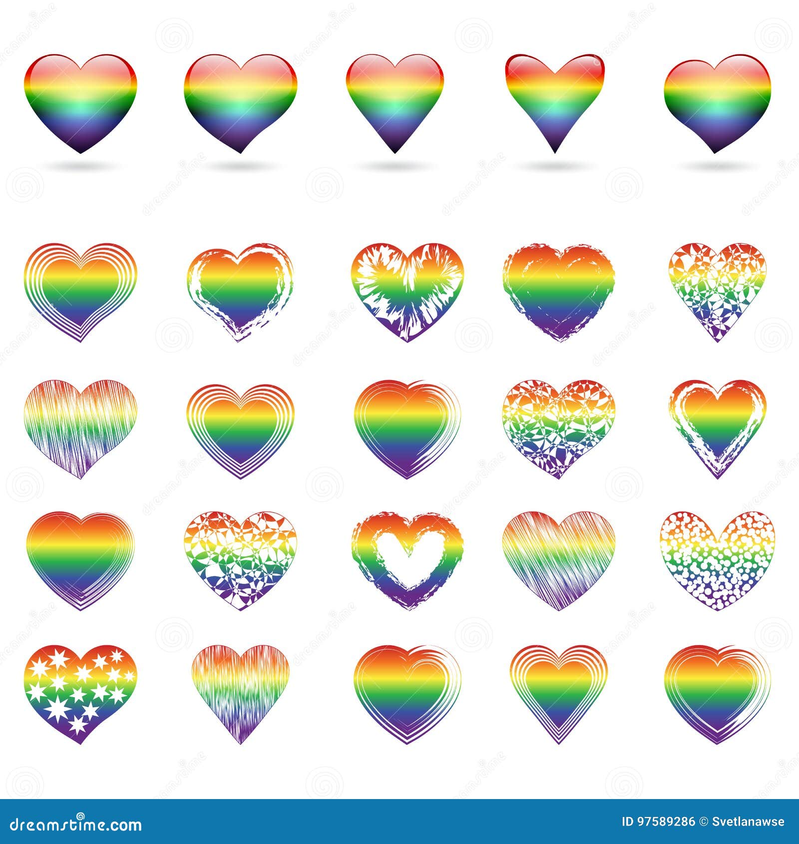 Set of rainbow hearts stock vector. Illustration of guipure - 97589286