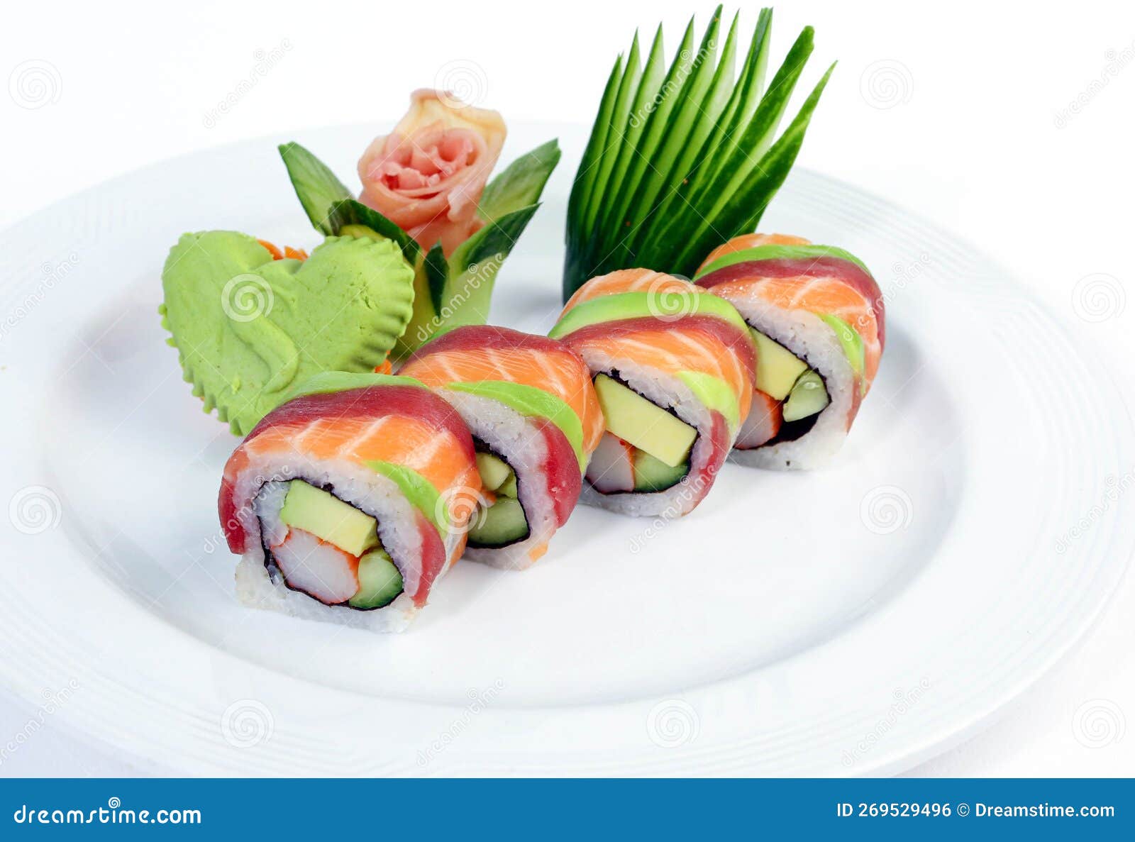 Set of Rainbow Sushi Roll on a White Surface Stock Photo - Image of ...