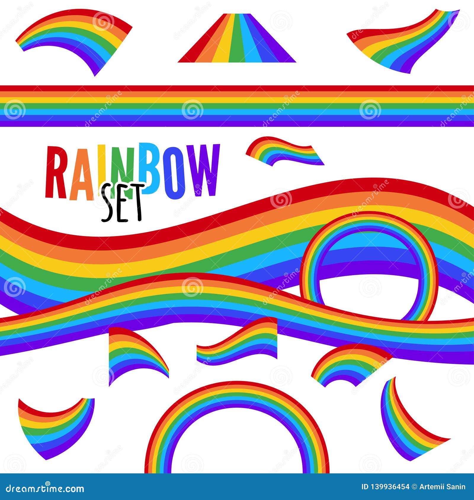 Rainbows In Different Shape Realistic Set On Transparent. Vector Stock ...