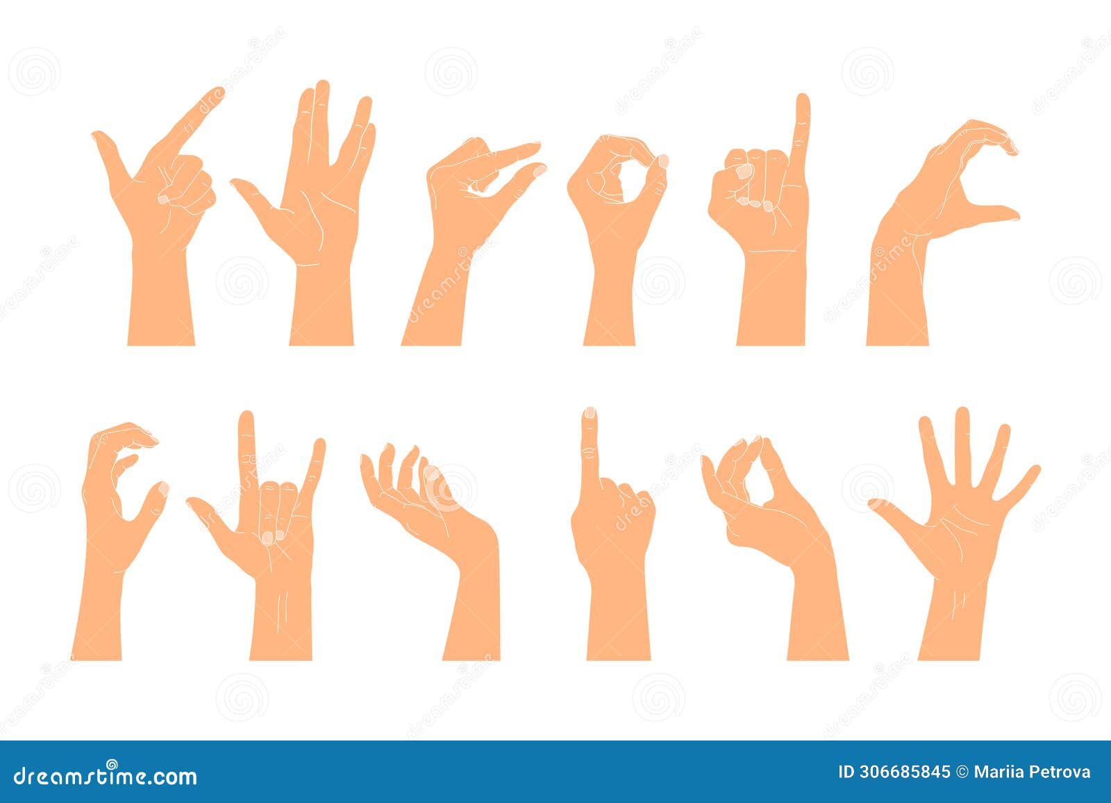 Set of Raised Human Hands Showing Different Gestures Stock Vector ...