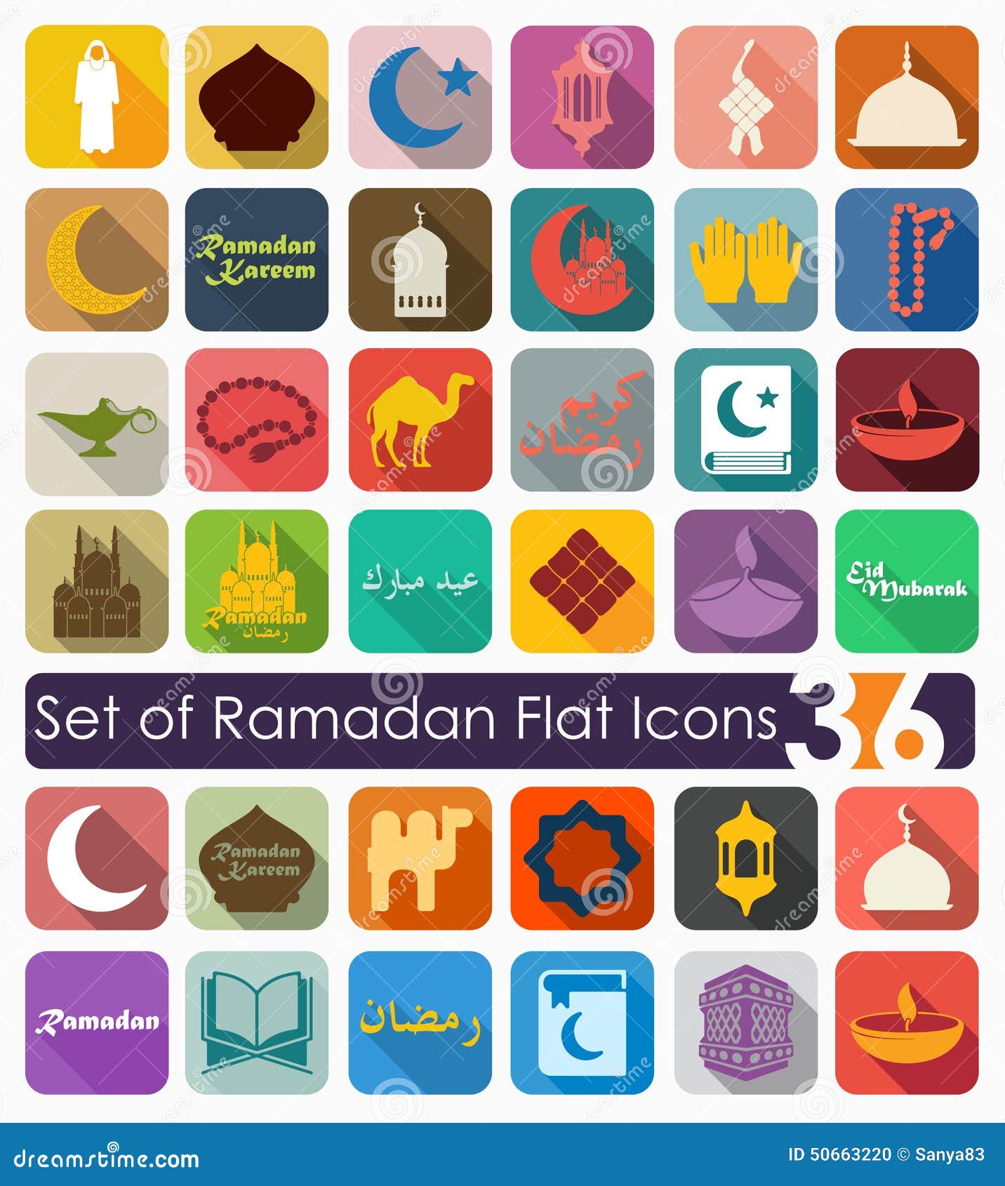 Set of ramadan flat icons stock vector. Illustration of information ...
