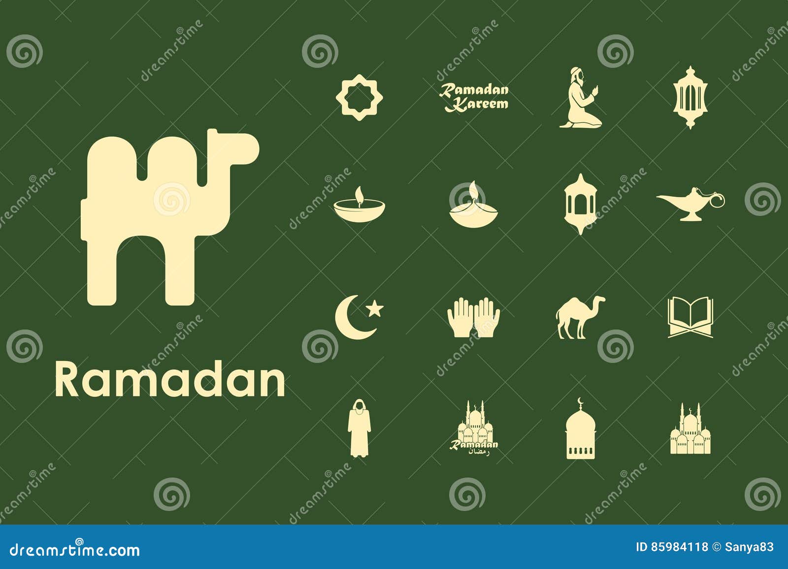 Set of Ramadan Simple Icons Stock Vector - Illustration of design ...