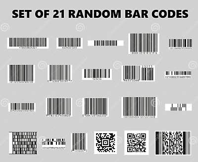 Set of 21 Random Bar Codes and Qr Codes - Vector Bar Code Template ...