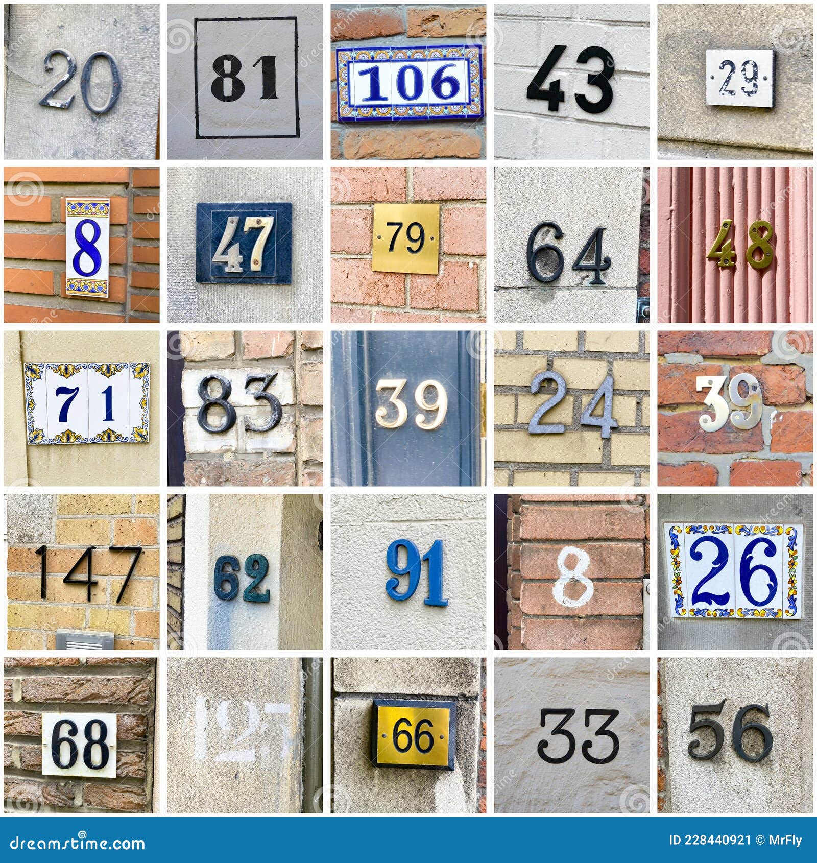 Set of Random House Numbers, Large Collage Stock Image - Image of ...