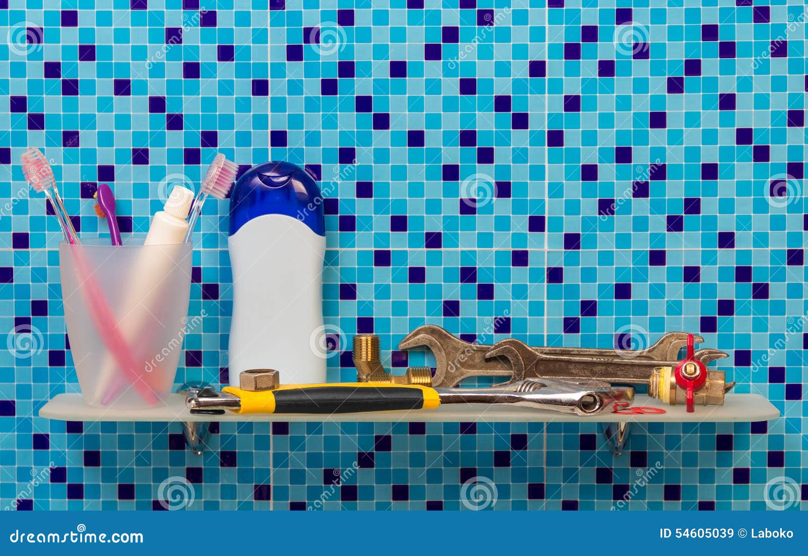 Set of Random Objects on a Shelf Stock Image - Image of bathroom, glass ...
