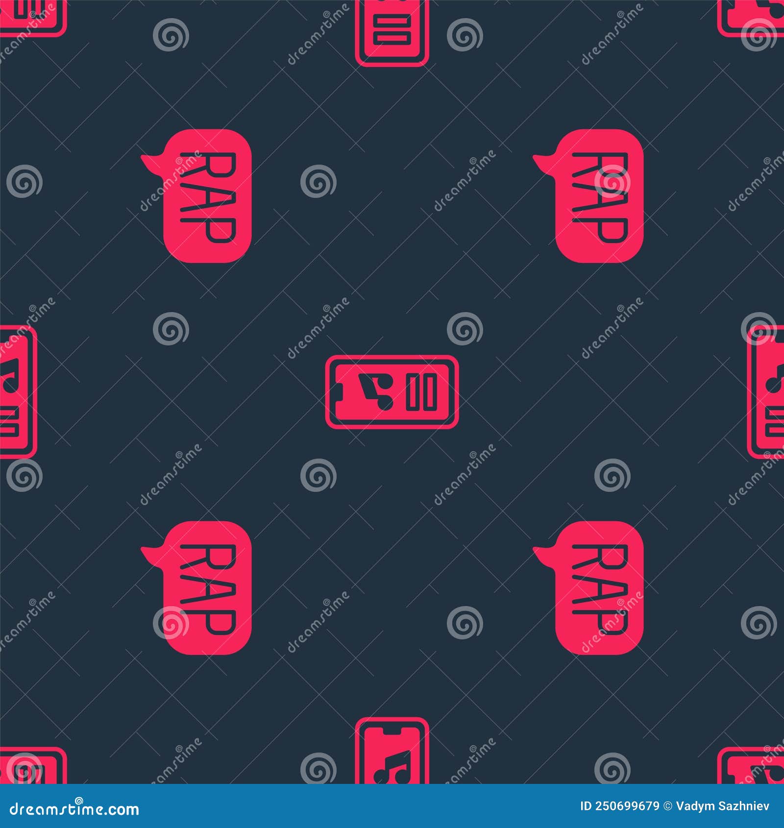 Set Rap Music and Music Player on Seamless Pattern. Vector Stock Vector ...