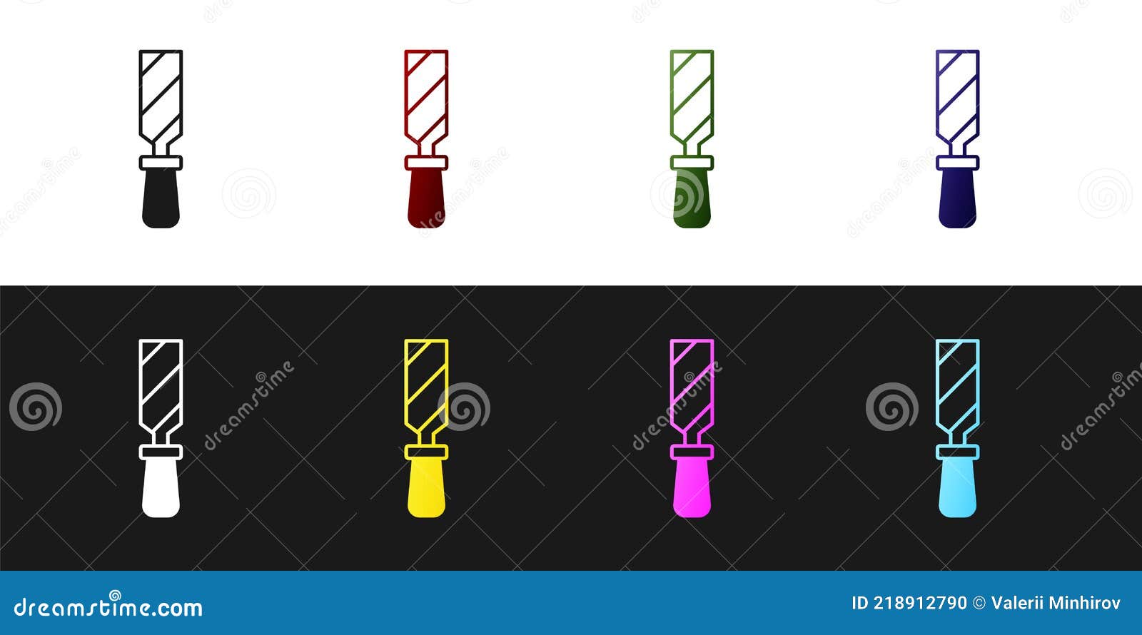 Set Rasp Metal File Icon Isolated on Black and White Background. Rasp ...