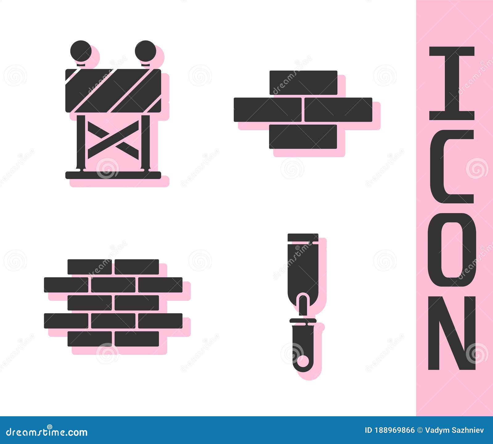 Set Rasp Metal File, Road Barrier, Bricks and Bricks Icon. Vector Stock ...