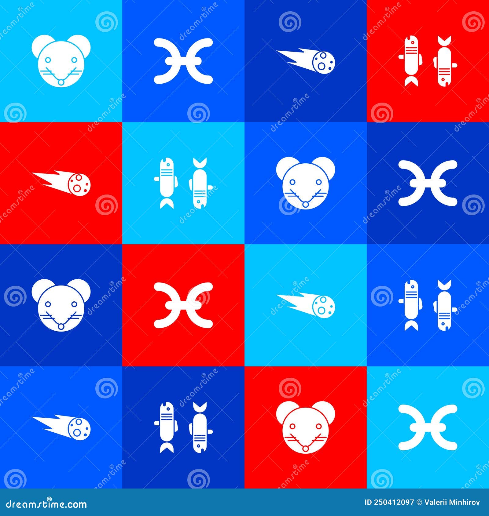 Set Rat Zodiac, Pisces, Comet Falling Down Fast and Icon. Vector Stock ...