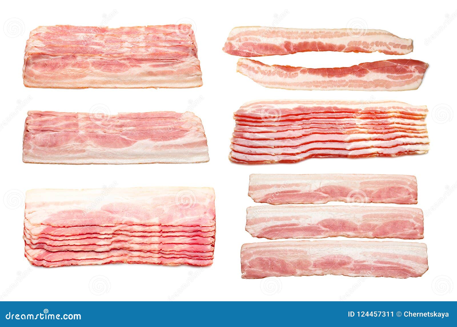 Set with raw bacon rashers stock image. Image of collage - 124457311