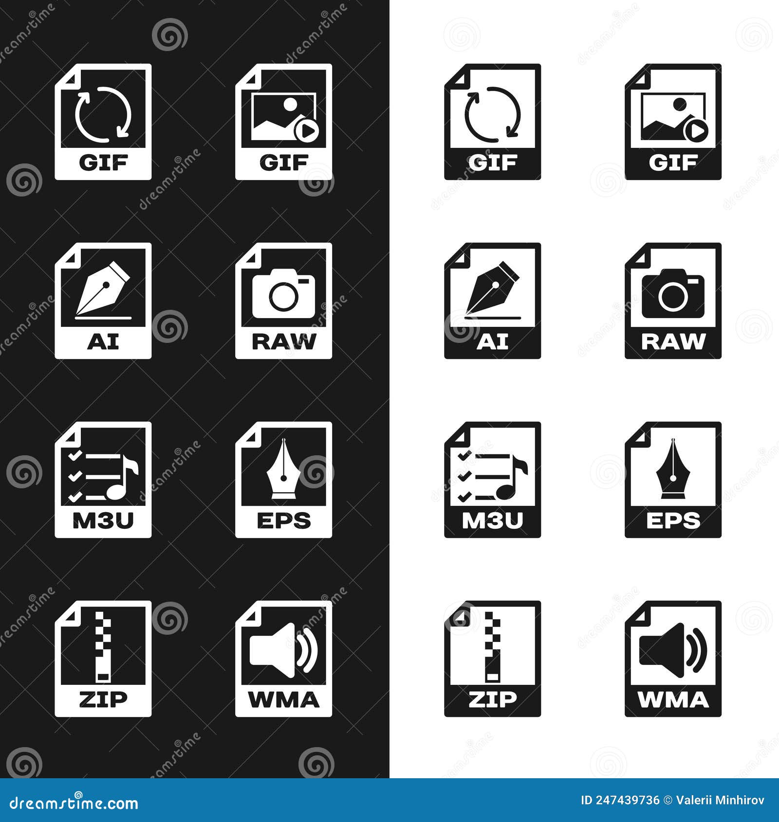 Set RAW File Document, AI, GIF, , M3U and EPS Icon. Vector Stock ... Set RAW File Document, AI, GIF, , M3U and EPS Icon. Vector Stock ...