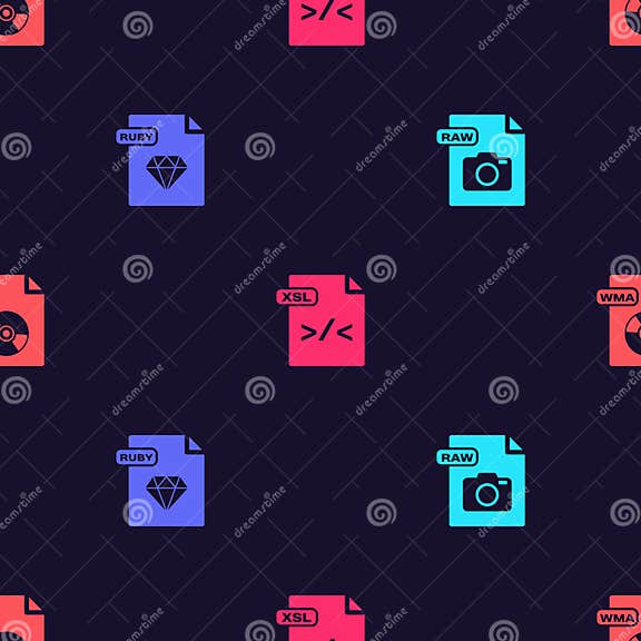Set Raw File Document Ruby Xsl And Wma On Seamless Pattern Vector