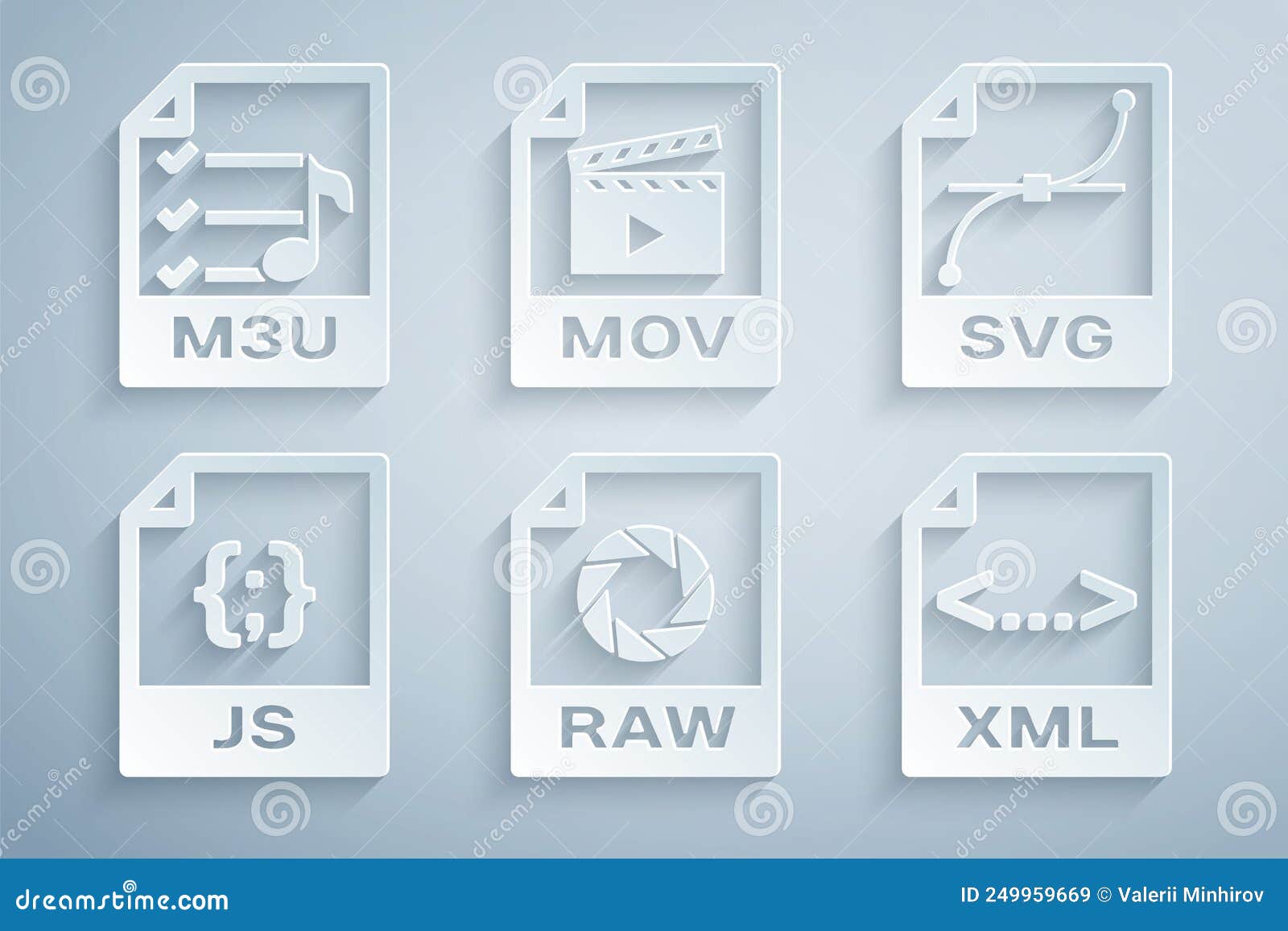 Set Raw File Document Svg Js Xml Mov Y M3u Icon. Vector Stock de ... Set Raw File Document Svg Js Xml Mov Y M3u Icon. Vector Stock de ...