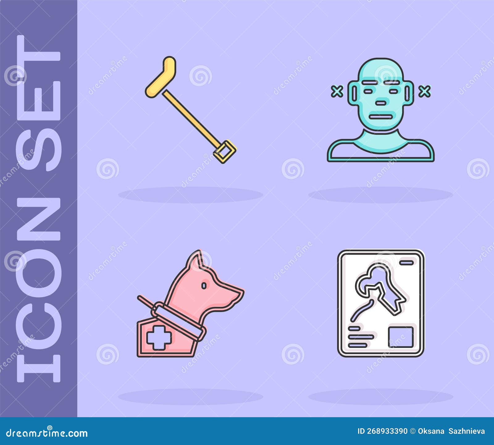 Set X-ray Shots, Walking Stick Cane, Guide Dog and Deaf Icon. Vector ...