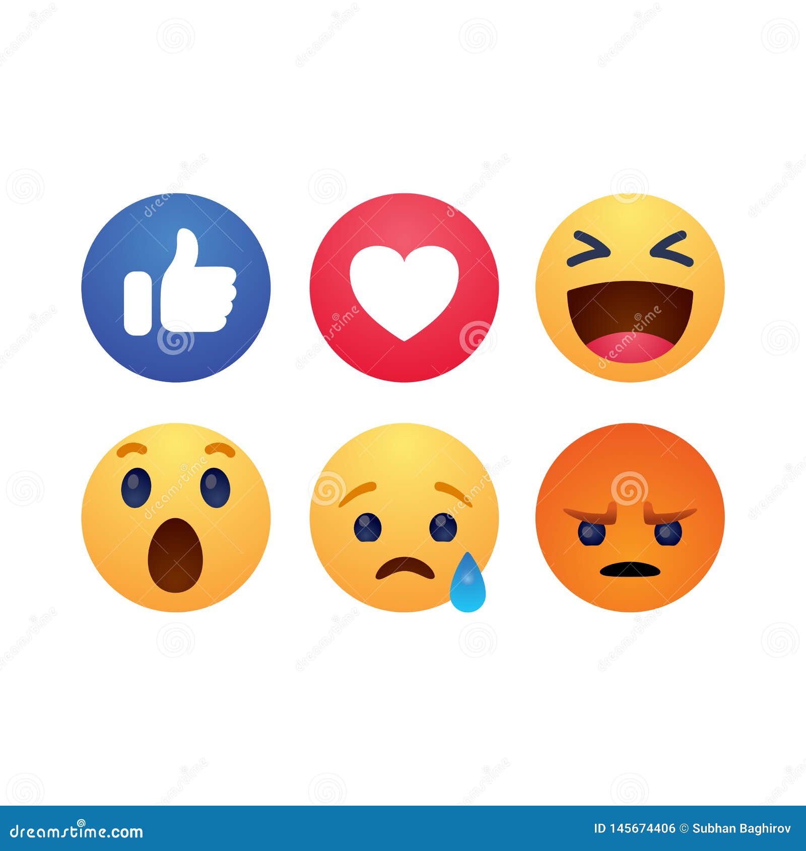 Set of Reactions Emotion Buttons Simple Flat Style Vector Illustration ...