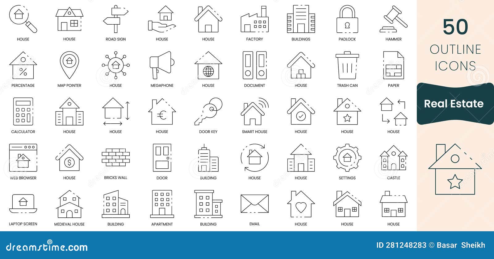 Set of Real Estate Icons. Thin Outline Icons Pack Stock Vector ...