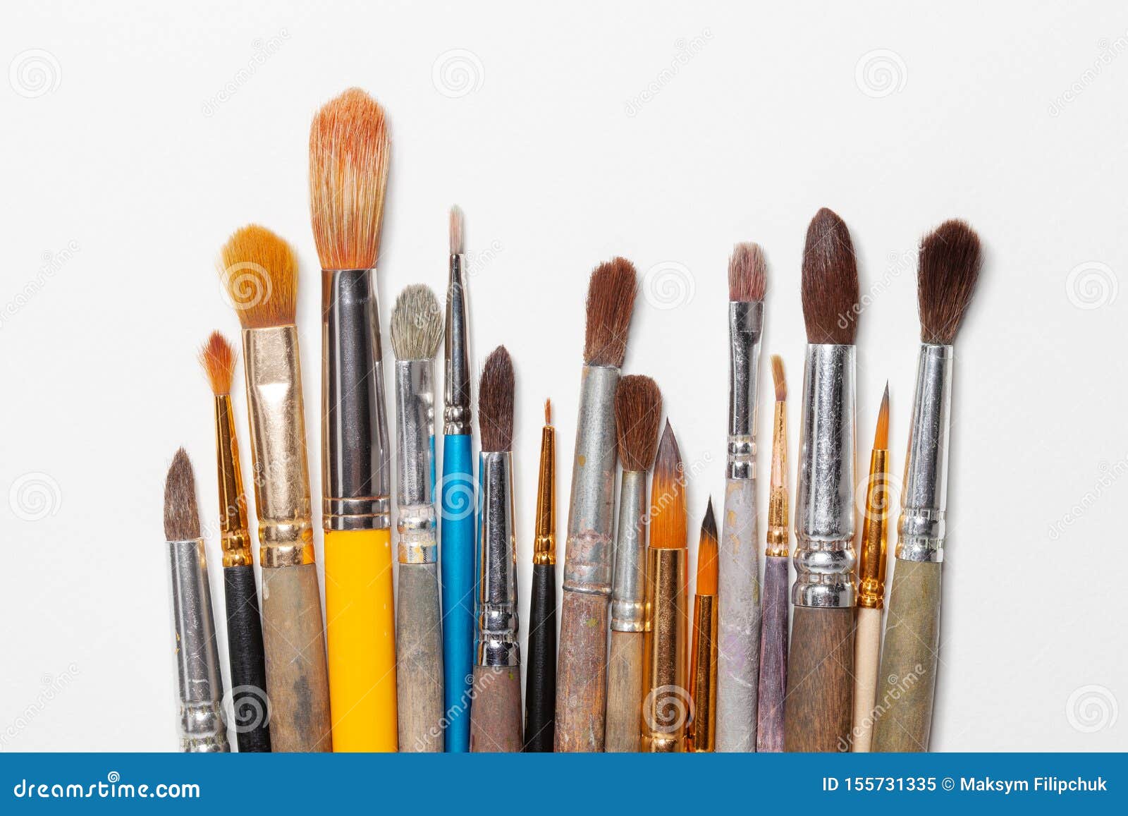 Set of Real Paintbrushes on White Canvas Stock Image - Image of hobby ...
