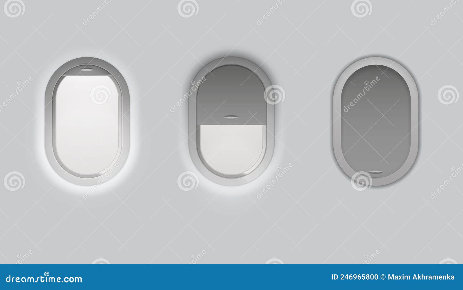 Set of Realistic Airplane Windows with Different Shutter Positions ...