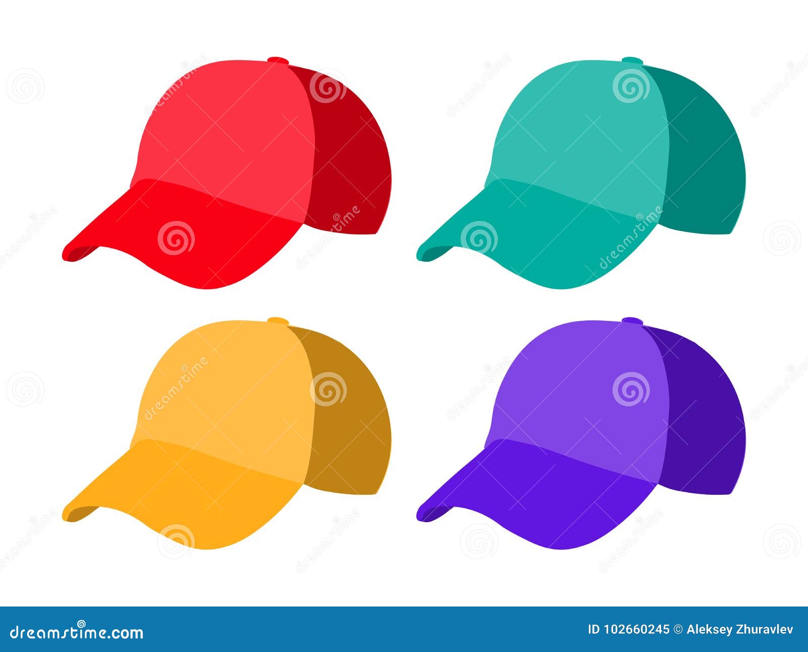 Set of Realistic Baseball Cap Templates. Colorful Hat Vector ...