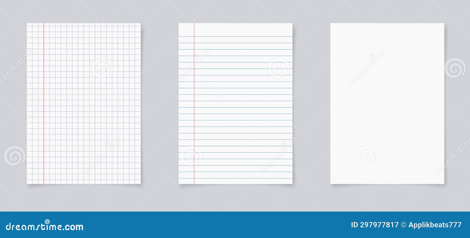 Set of Realistic Blank Sheets of Square and Lined Paper Stock ...