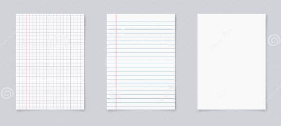 Set of Realistic Blank Sheets of Square and Lined Paper Stock ...