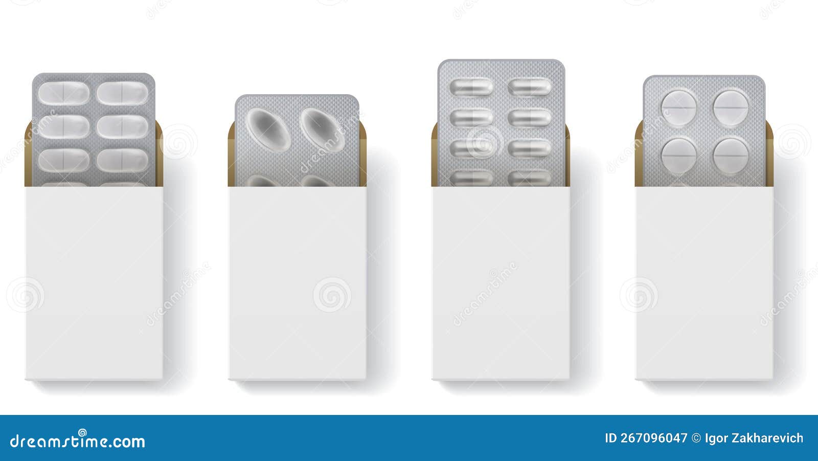 Set of Realistic Blisters for Pills. Medicinal Capsules and Tablets in ...