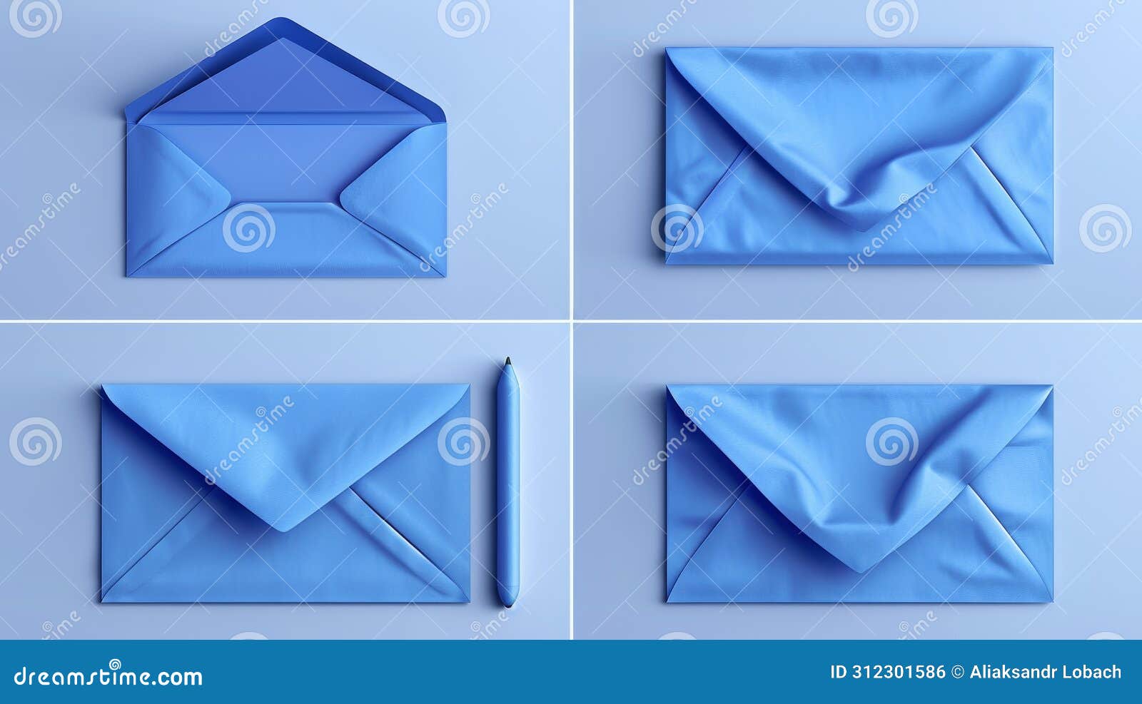 Set of Realistic Blue Envelope Layouts on a Blue Background Stock ...