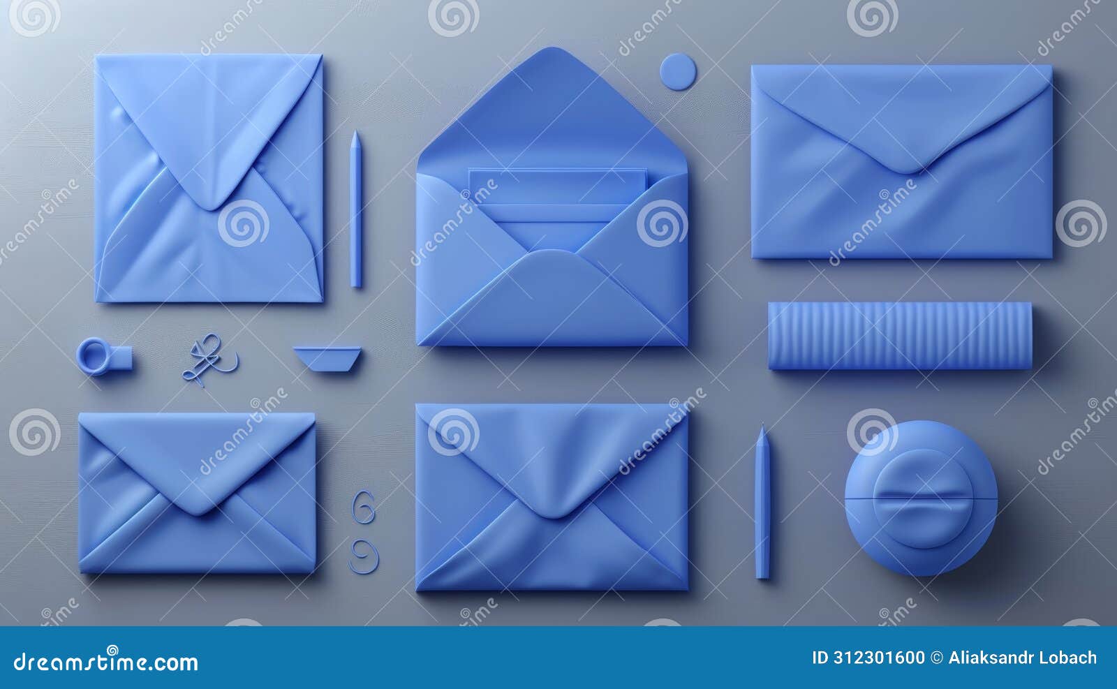 Set of Realistic Blue Envelope Layouts on a Blue Background Stock ...