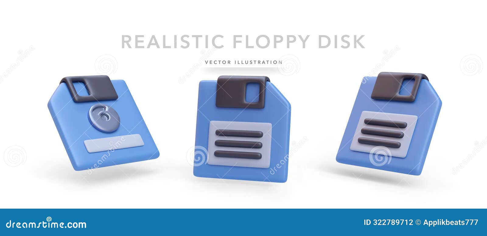 Set of Realistic Blue Floppy Disks Isolated on White Background. Vector ...