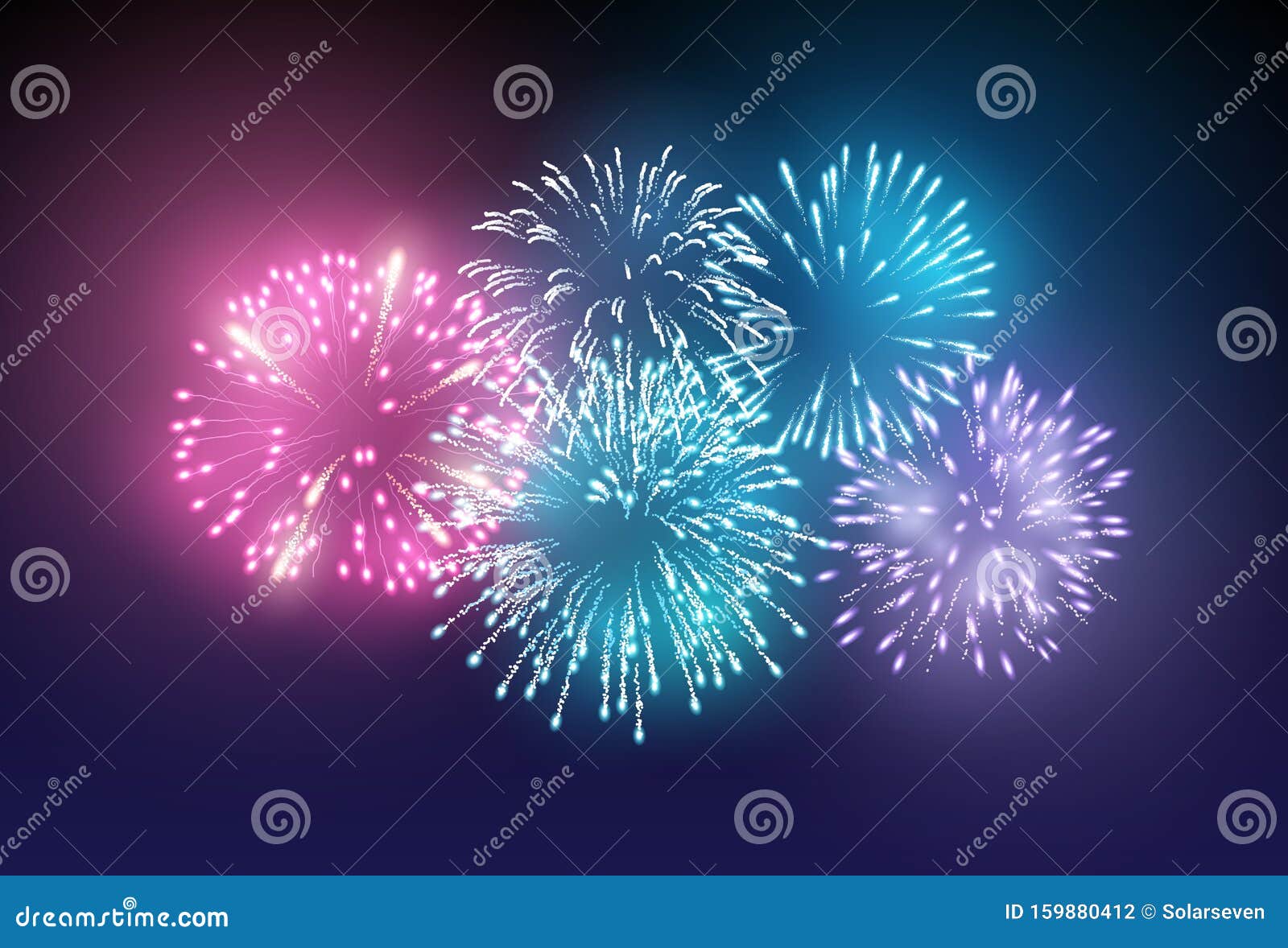 Realistic Vector Fireworks Display Stock Vector - Illustration of smoke ...